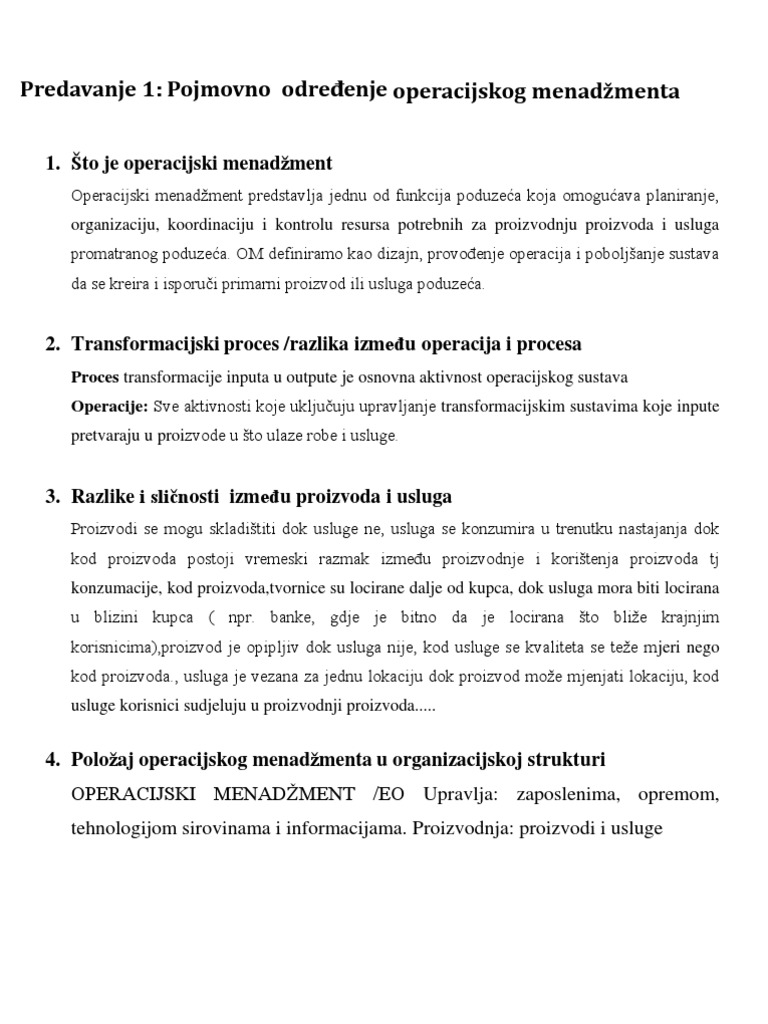 Operacijski Menadzment Skripta-Ispit | PDF