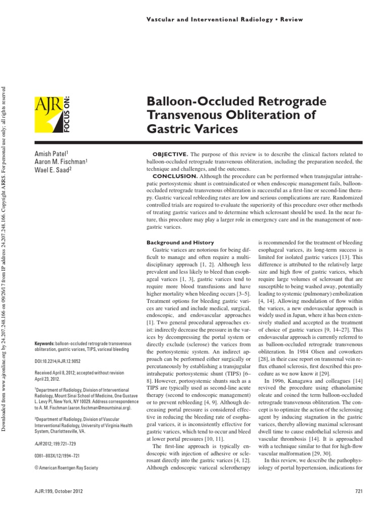 Balloon-Occluded Retrograde Transvenous Obliteration of Gastric Varices ...