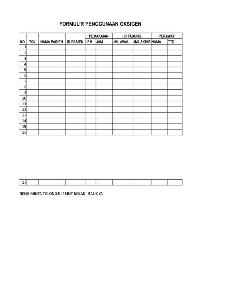 Formulir Penggunaan Oksigen | PDF