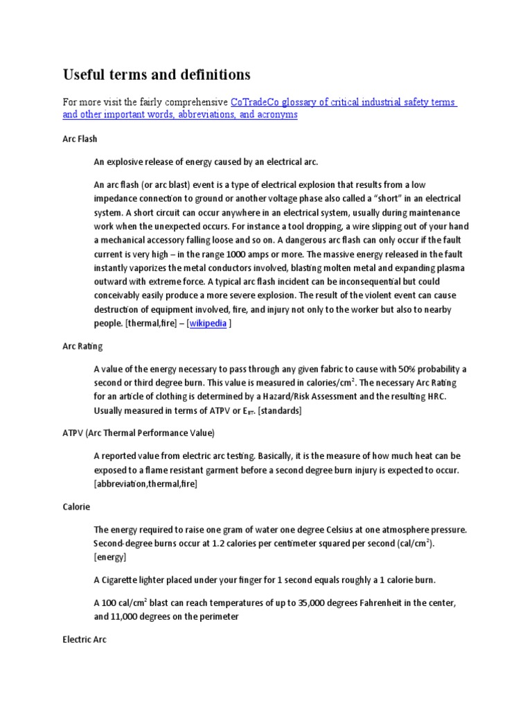FR Useful Terms and Definitions | PDF | Electric Arc | Explosion