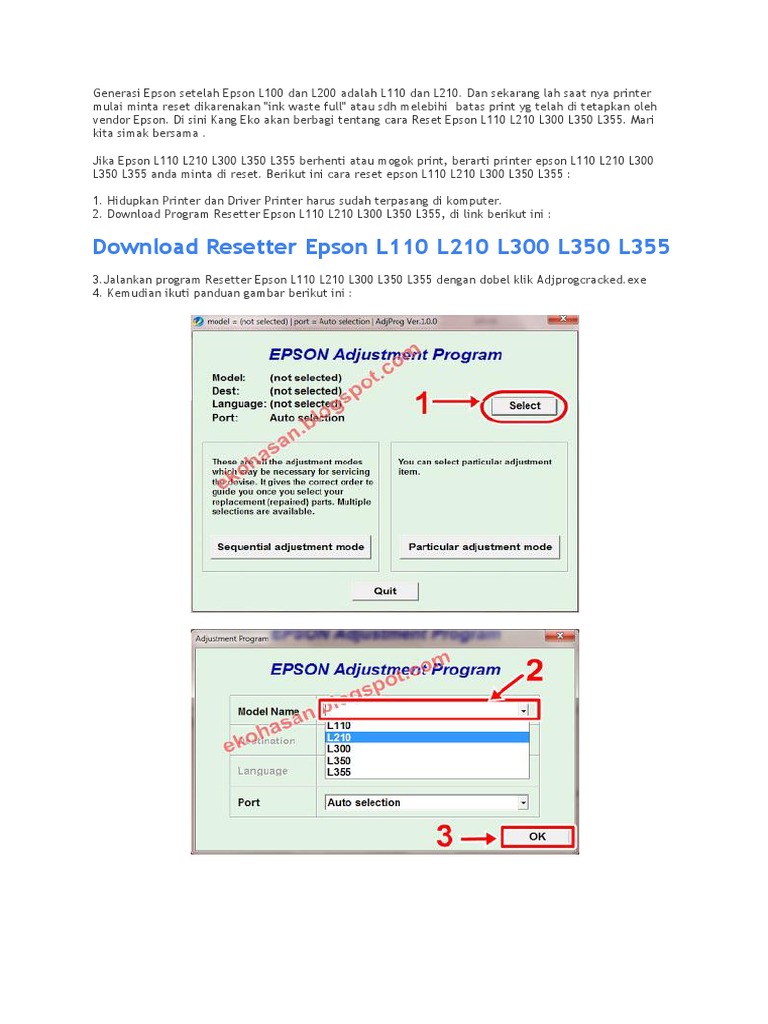 Cara Reset Epson l300 | PDF