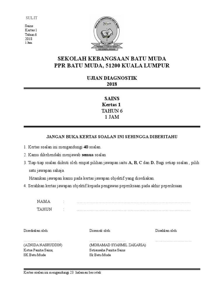 Ujian Diagnostik Tahun 6 Kertas 2 Pdf