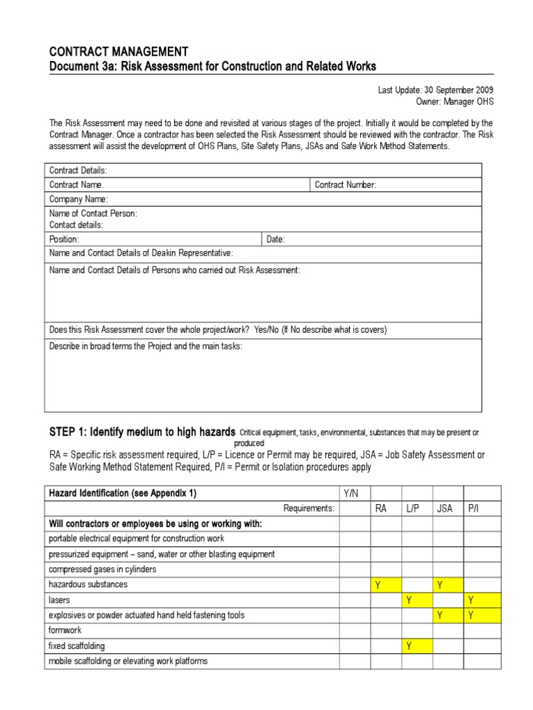 Contract Risk Assessment Construct | Risk Assessment | Personal ...