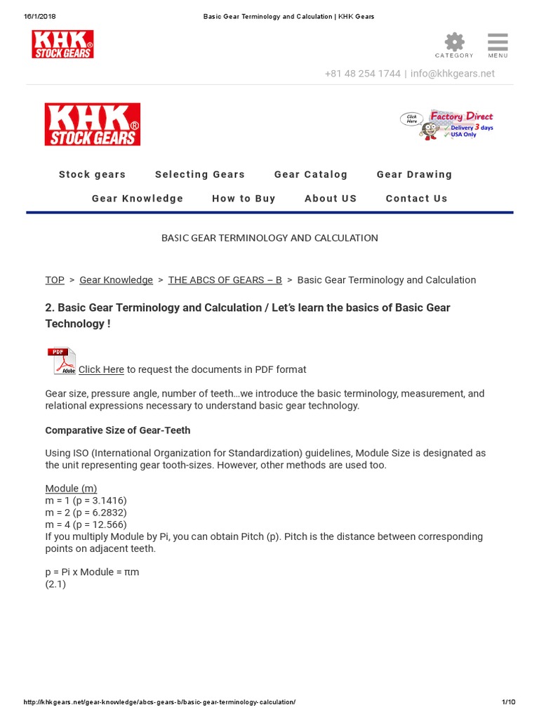 Basic Gear Terminology and Calculation - KHK Gears | PDF | Gear ...