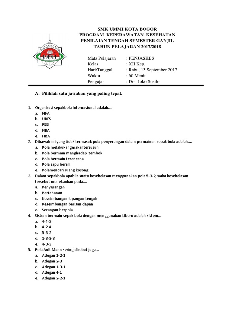 Soal Penjas XII Mid | PDF