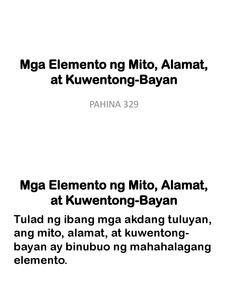 Mga Elemento NG Mito, Alamat, at | PDF