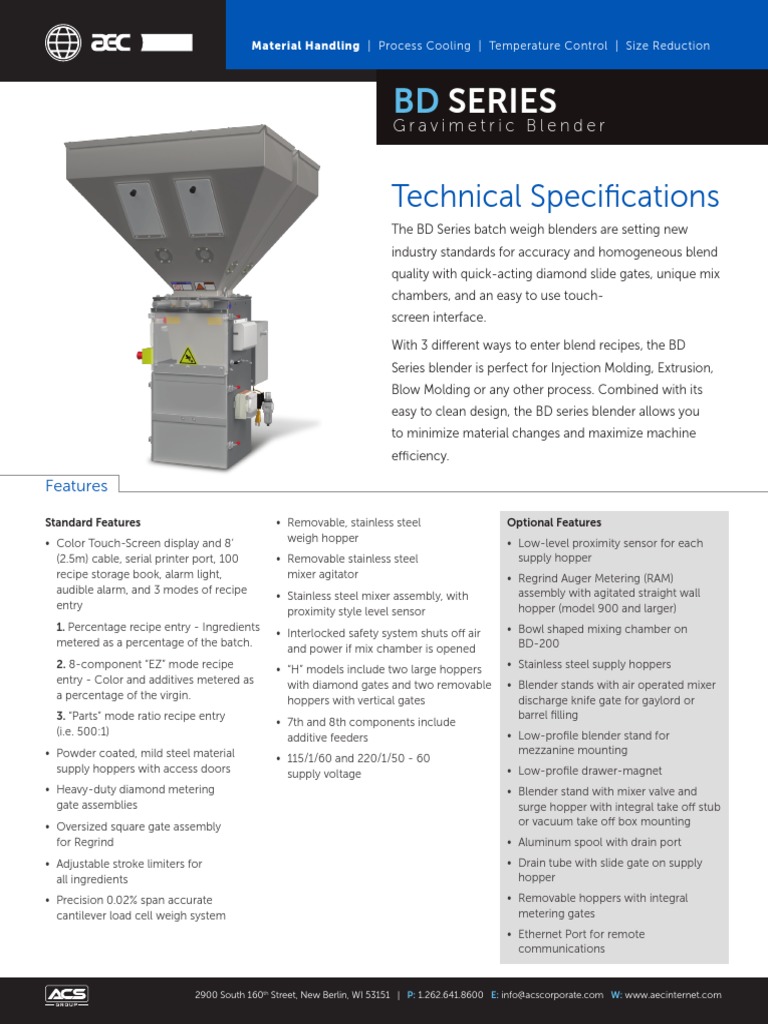 AEC Blender Technical Specs PDF | PDF | Blender | Manufactured Goods