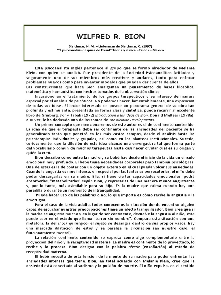 La Teoría de Bion: Continente y Contenido | PDF | Psicosis | Psicoanálisis
