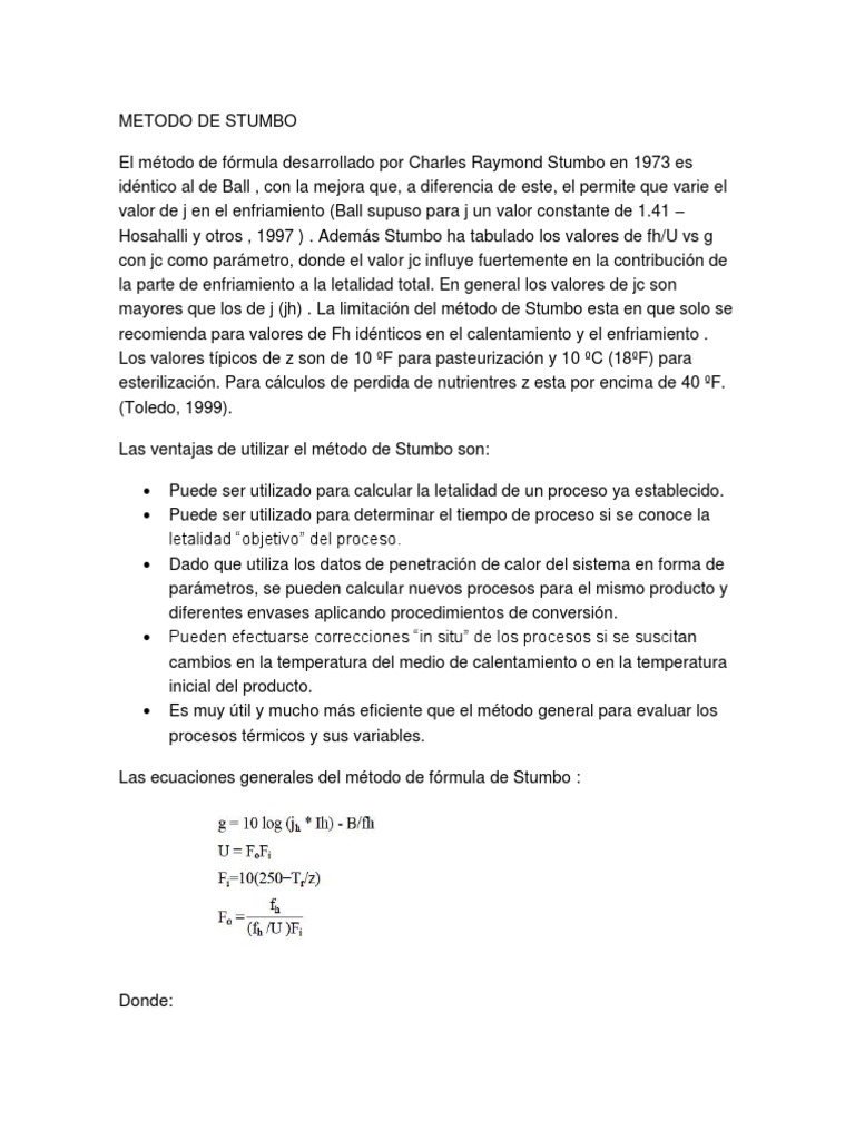 Metodo de Stumbo | PDF | Esterilización (Microbiología) | Tratamiento a ...