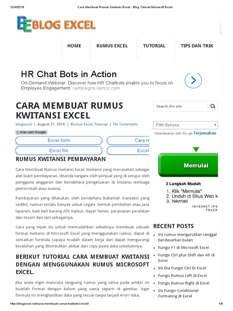 Cara Membuat Rumus Kwitansi Excel - Blog Tutorial Microsoft Excel PDF | PDF
