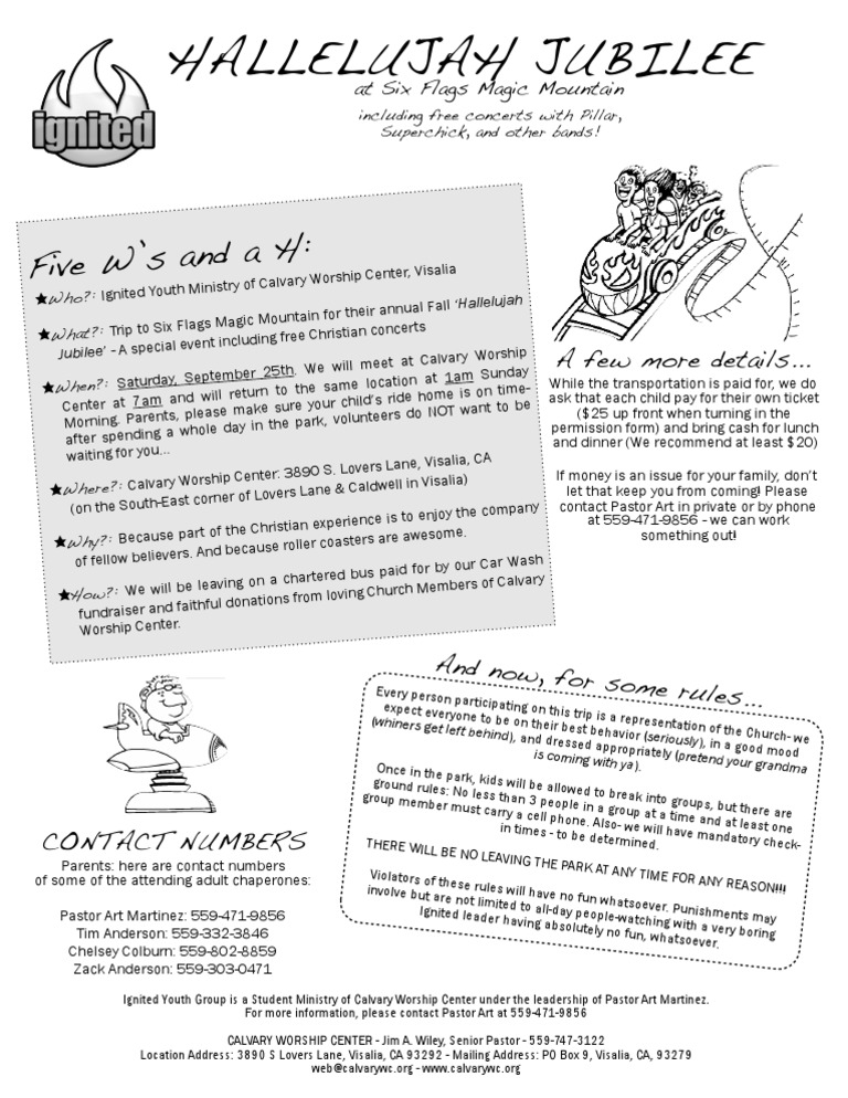 Ignited Six Flags Trip 2010 Parent Information | PDF | Business | Leisure