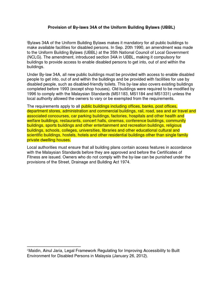 Provision of By-Laws 34A of The Uniform Building Bylaws (UBBL) | PDF ...