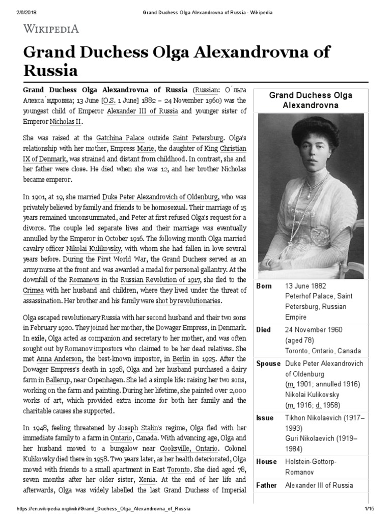 Grand Duchess Olga Alexandrovna of Russia | PDF | Nicholas Ii Of Russia ...