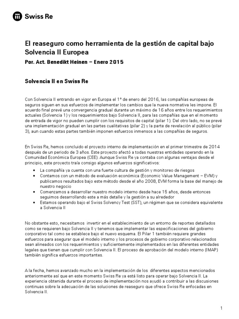 El Reaseguro Como Herramienta de La Gestión de Capital Bajo Solvencia II Europea | PDF ...