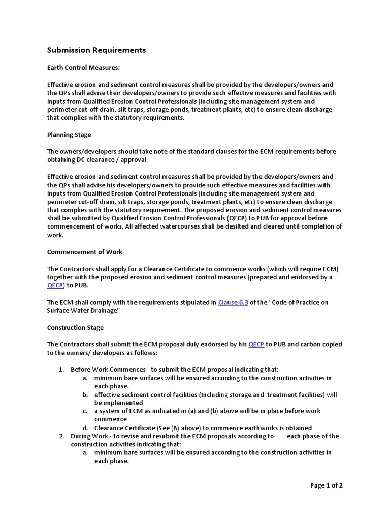 Submission Requirements: Earth Control Measures | PDF | Erosion ...