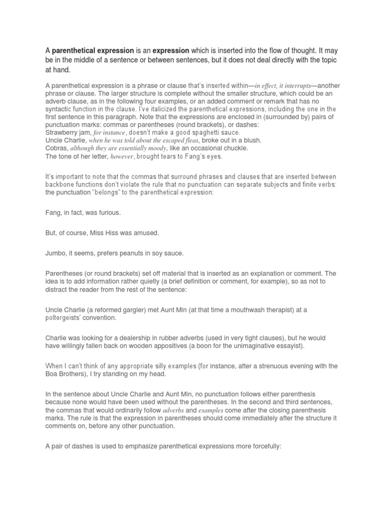 An In-Depth Look at Parenthetical Expressions: Their Types and Proper ...