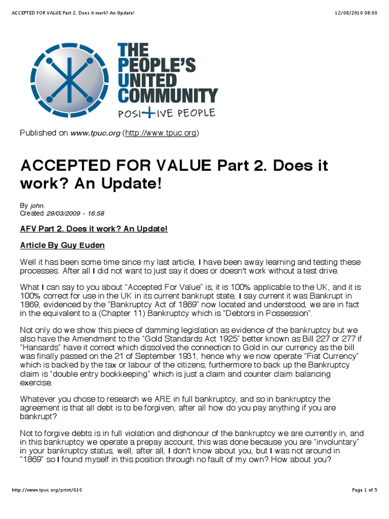 Accepted For Value Part 2 Does It Work PDF | PDF | Bankruptcy | Government