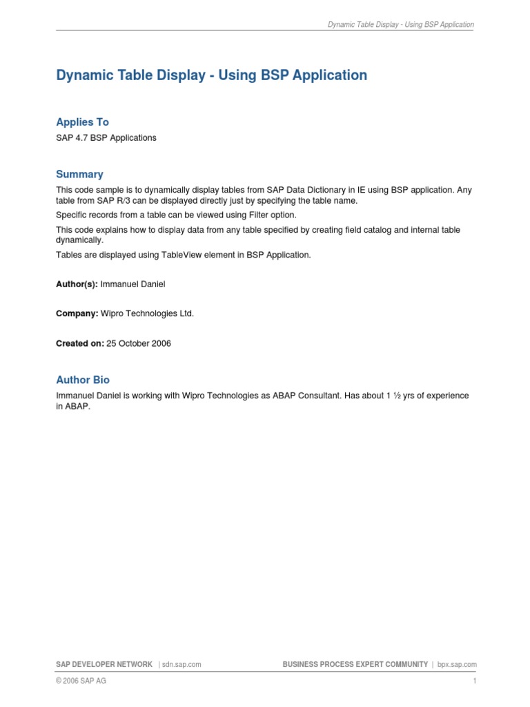 Dynamic Table Display - Using BSP Application | PDF | Computer Programming | Software
