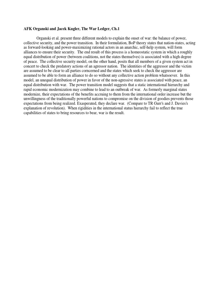 AFK Organski and Jacek Kugler, The War Ledger, Ch.1 | PDF
