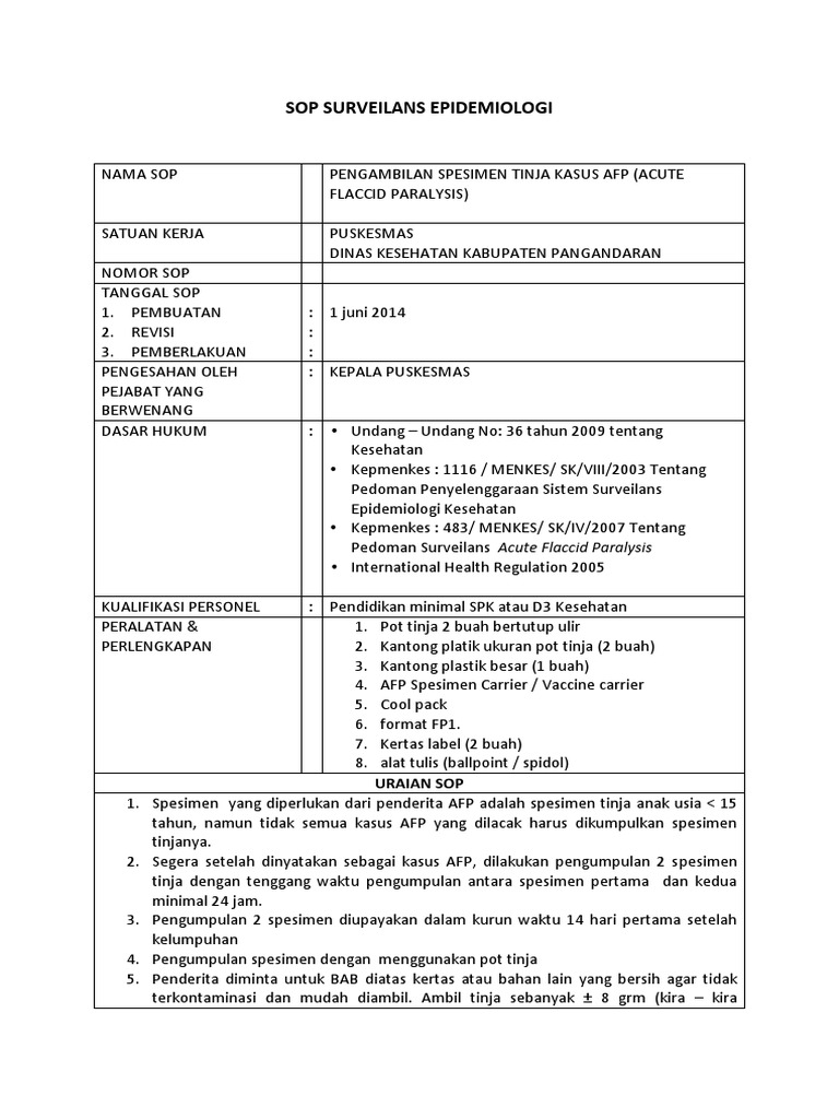 SOP - SE Pengambilan Spesimen AFP | PDF