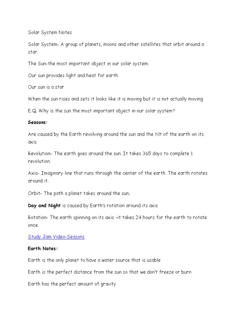 Solar System Notes | PDF | Earth | Planets