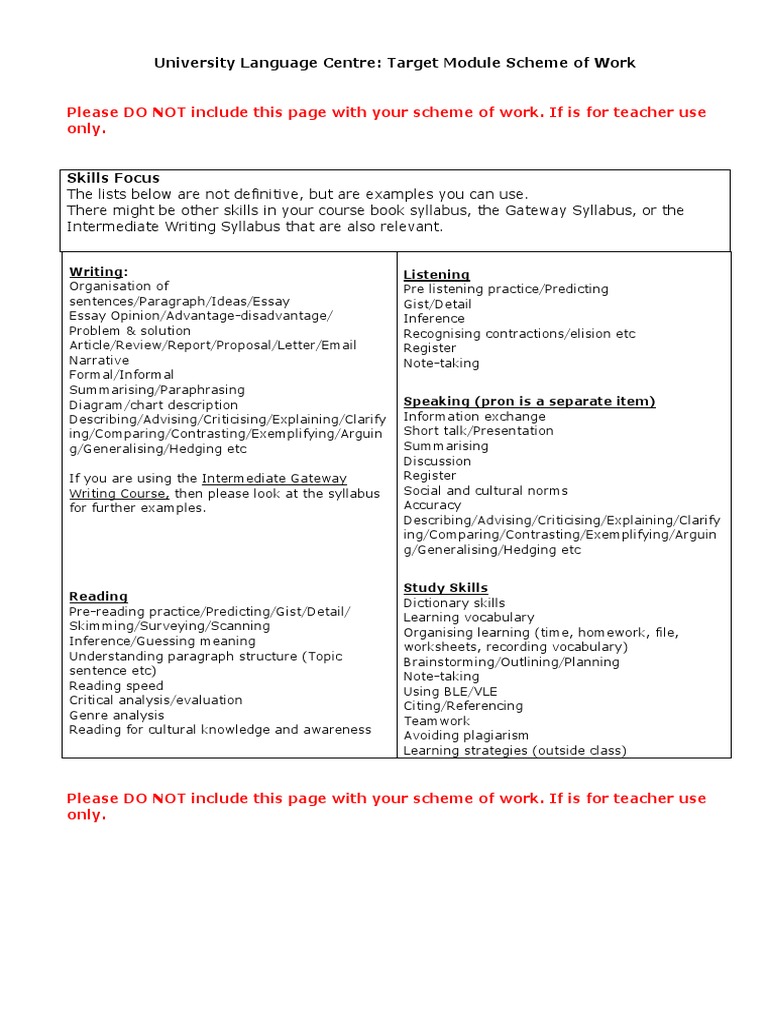 University Language Centre Scheme of Work | PDF | International English ...
