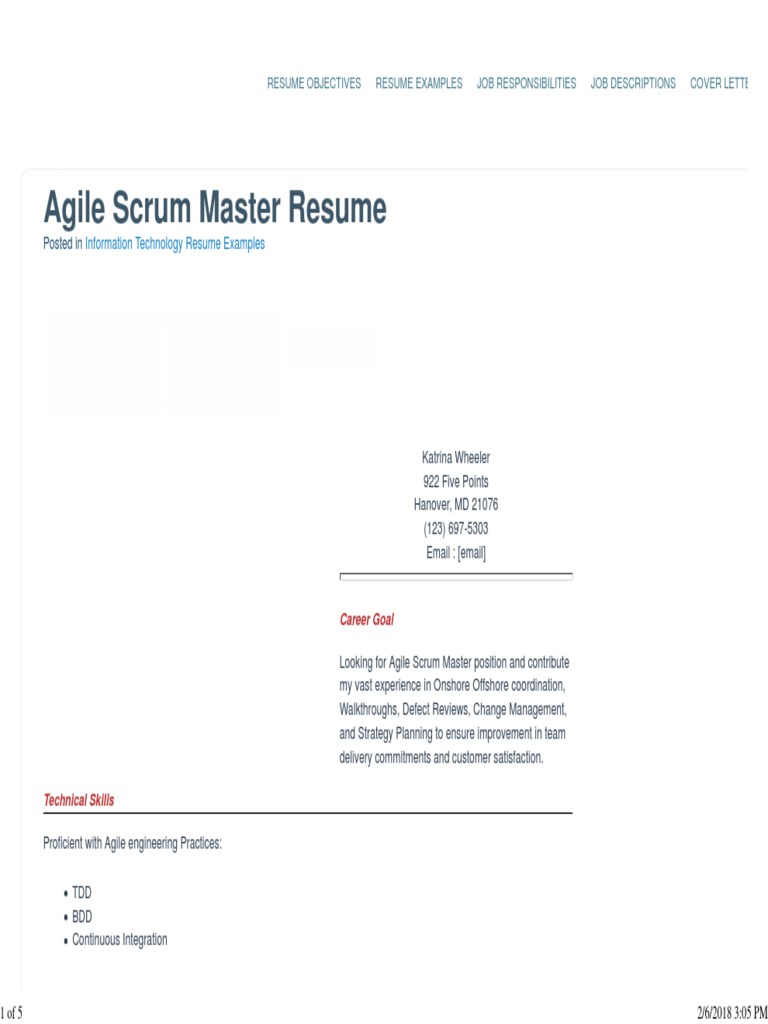 Sample Agile Scrum Master Resume With Appropriate Skills • Great Sample ...