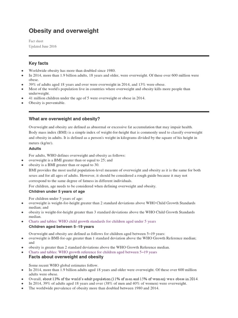 Obesity and Overweight: Key Facts | PDF | Non Communicable Disease ...