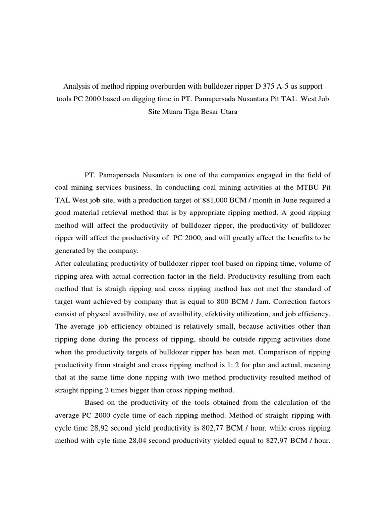 Analisis Metode Ripping Overburden Dengan Buldozer Ripper D 375 A | PDF ...