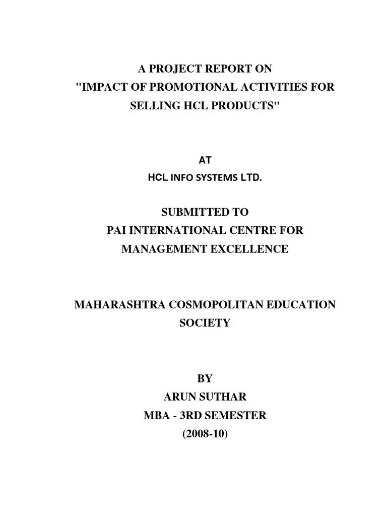 Impact of Promotional Activities For Selling HCL Products | PDF ...