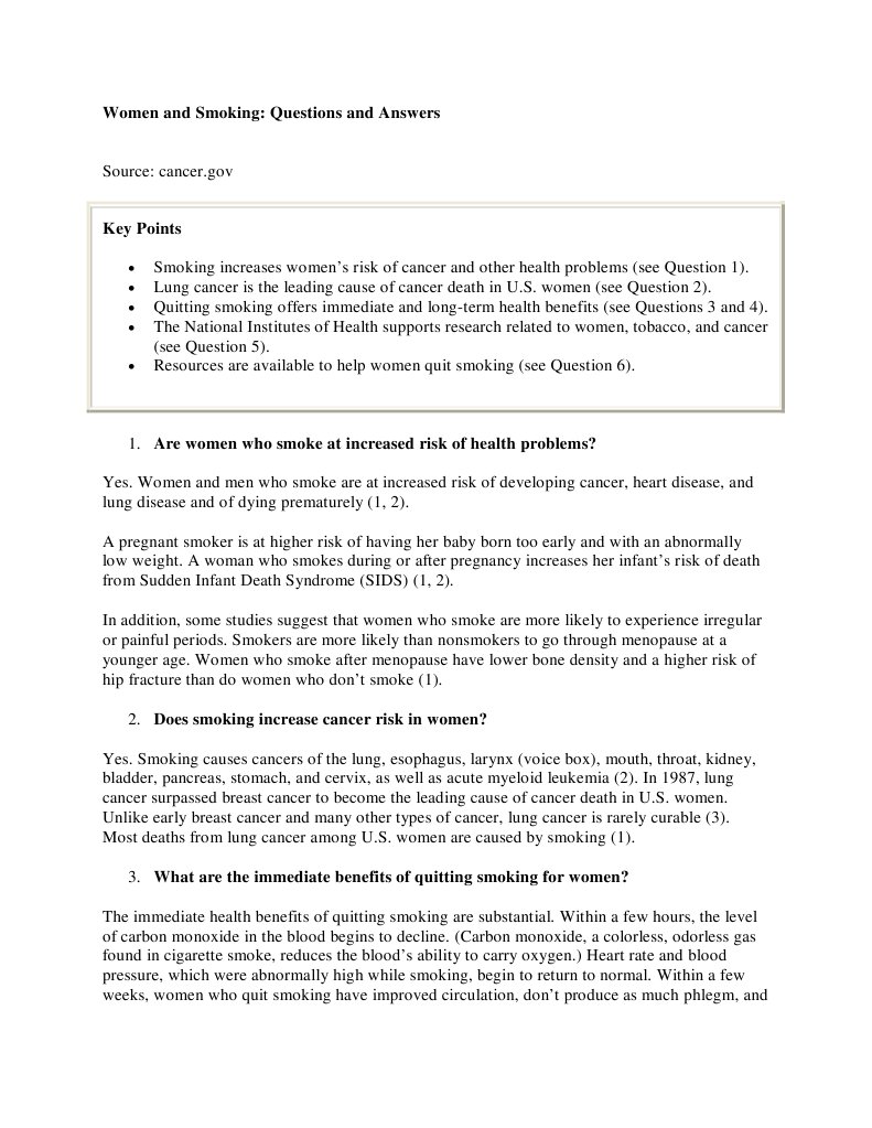 Women and Smoking, Questions and Answers | PDF | Tobacco Smoking ...