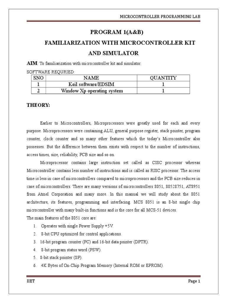 Microcontroller Lab Manual | PDF | Microcontroller | Embedded System Microcontroller Lab Manual | PDF | Microcontroller | Embedded System