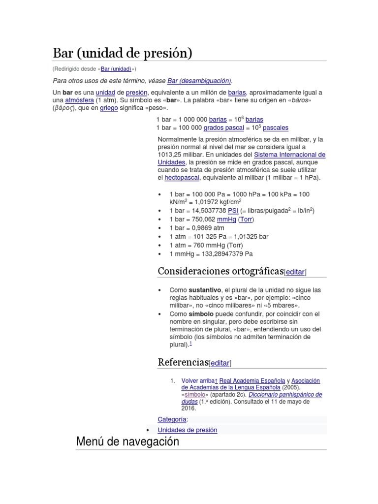 Bar | Pascal (Unidad) | Unidades de medida
