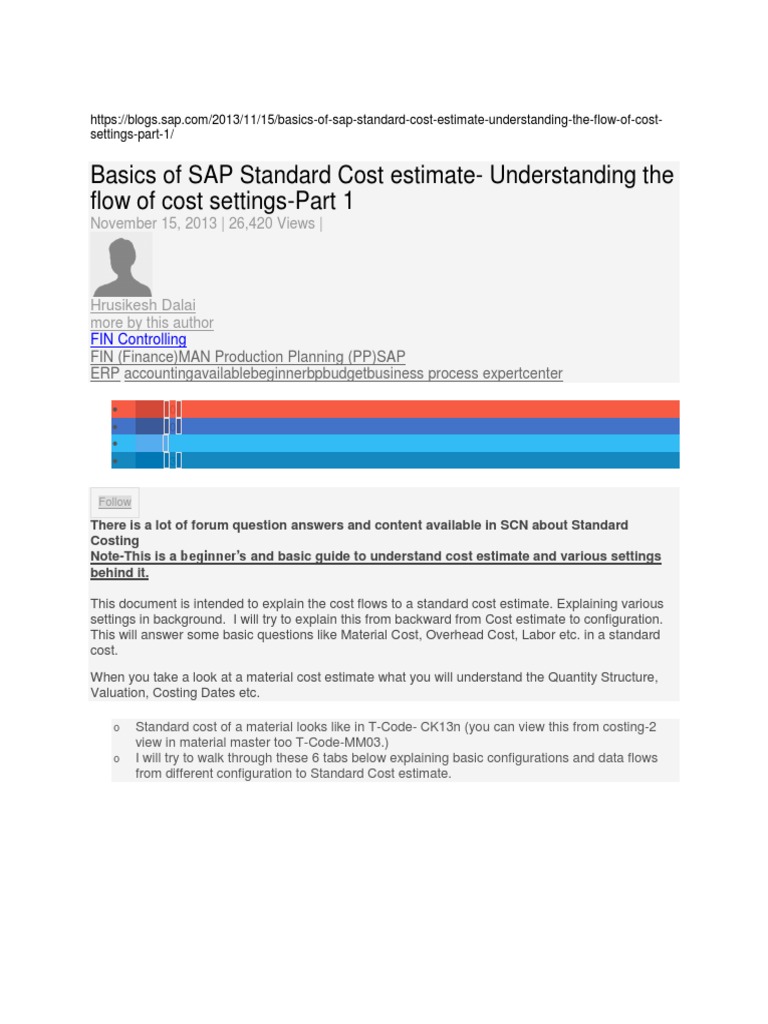 Basics of SAP Standard Cost Estimate-Understanding The Flow of Cost ...