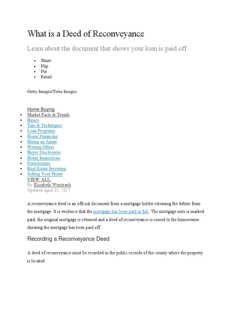 What is a Deed of Reconveyance | Title Insurance | Short Sale (Real Estate)