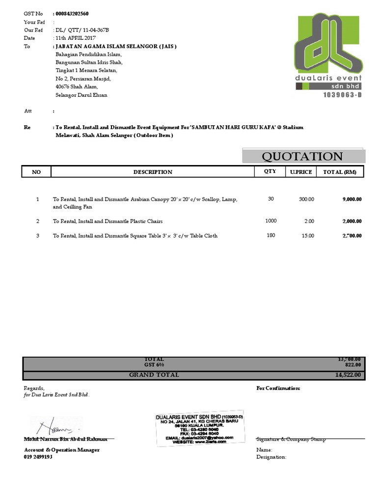 Quotation Khemah | PDF