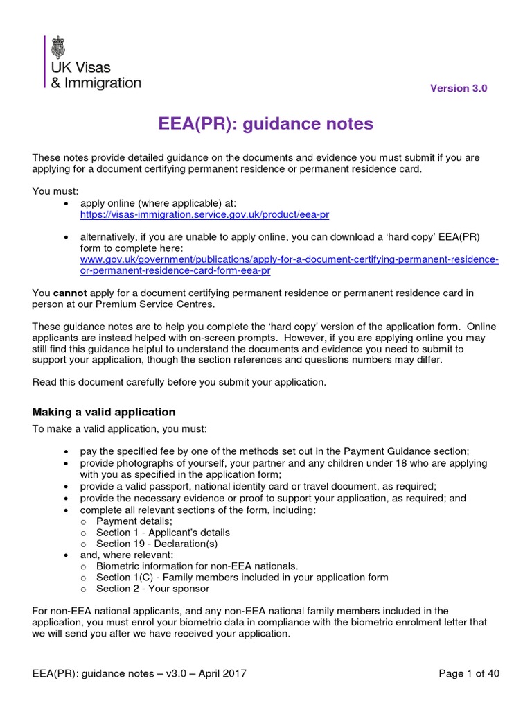 Form EEA PR Guidance Notes v3 | PDF | Permanent Residence (United ...