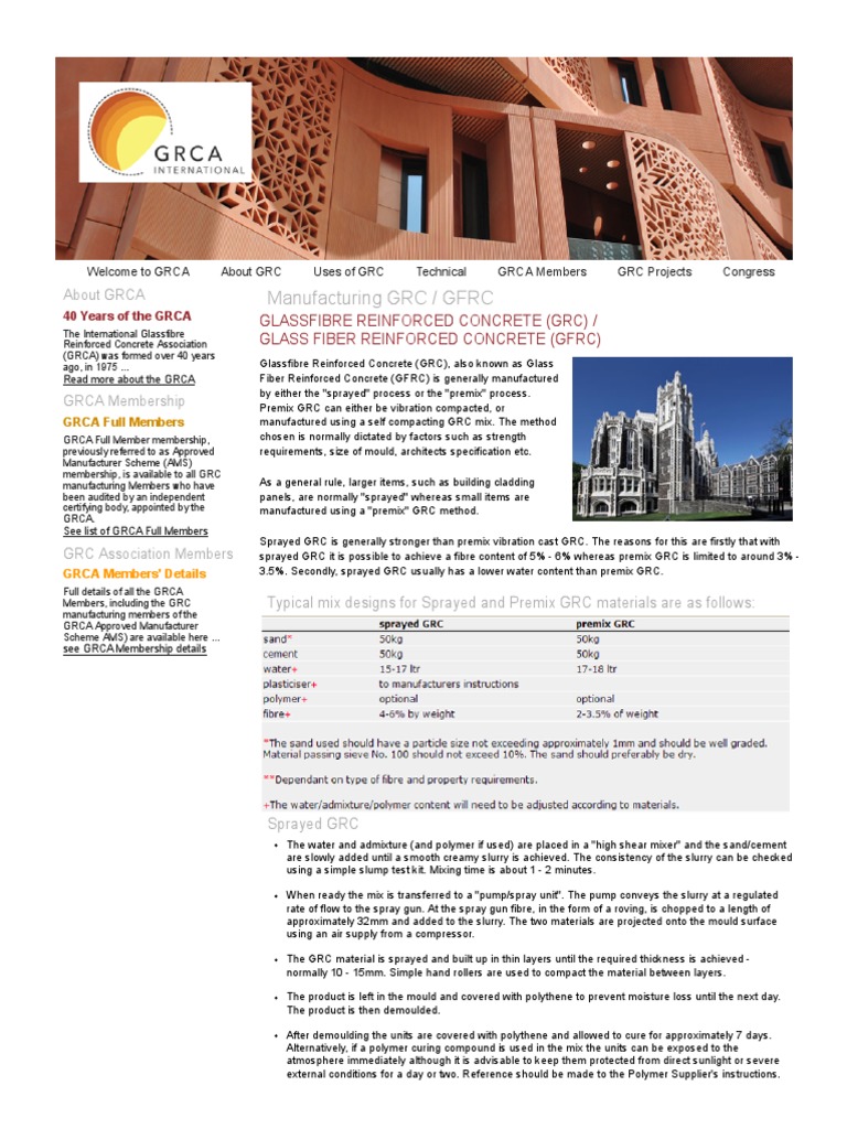 GRC Manufacturing | PDF | Fiberglass | Concrete