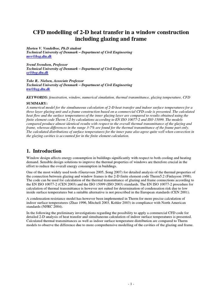CFD Modelling of 2-D Heat Transfer in A Window Construction Including ...