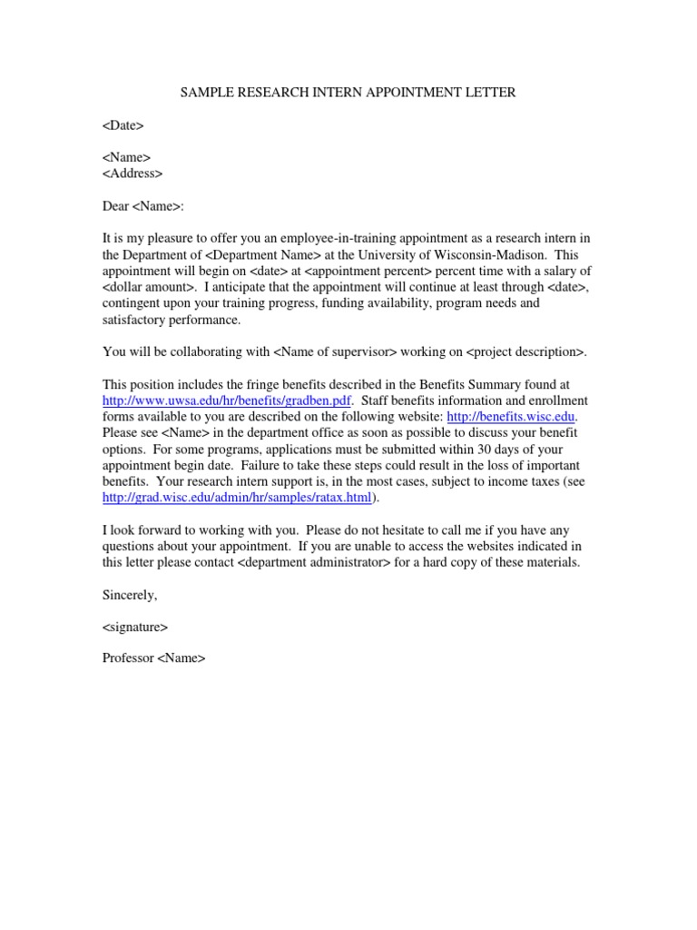 Research Intern Offer Letter Template | PDF