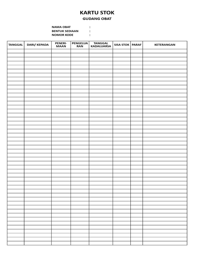 Kartu Stok Gudang Obat | PDF