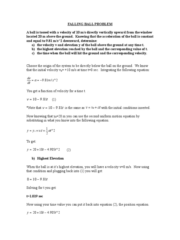Falling Ball Problem | PDF