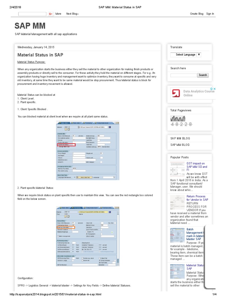 SAP Material Status Configuration Guide | PDF | Inventory | Information ...