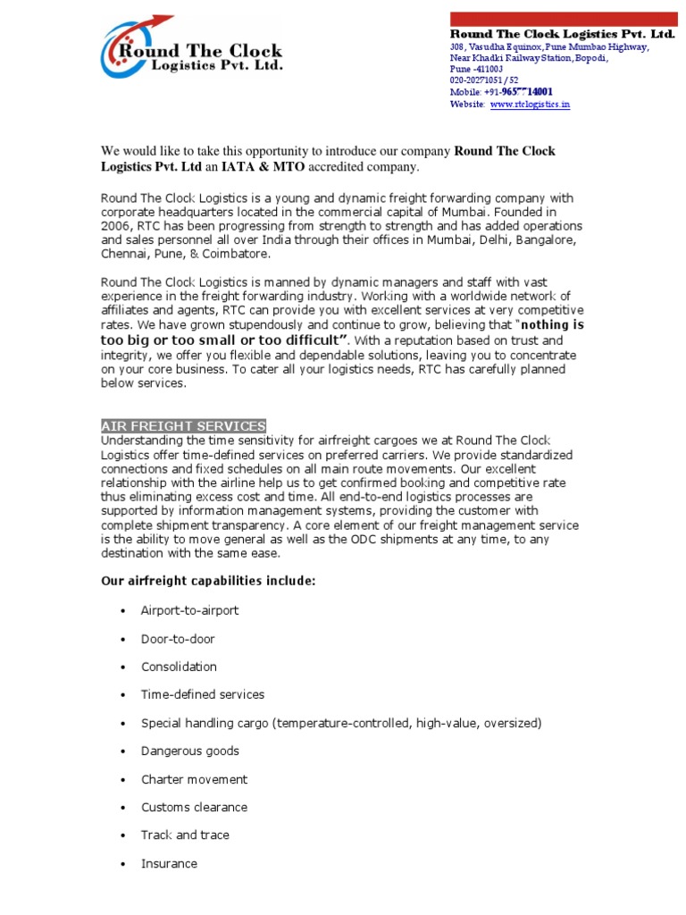 RTC Logistics PVT - LTD | PDF | Cargo | Rail Freight Transport