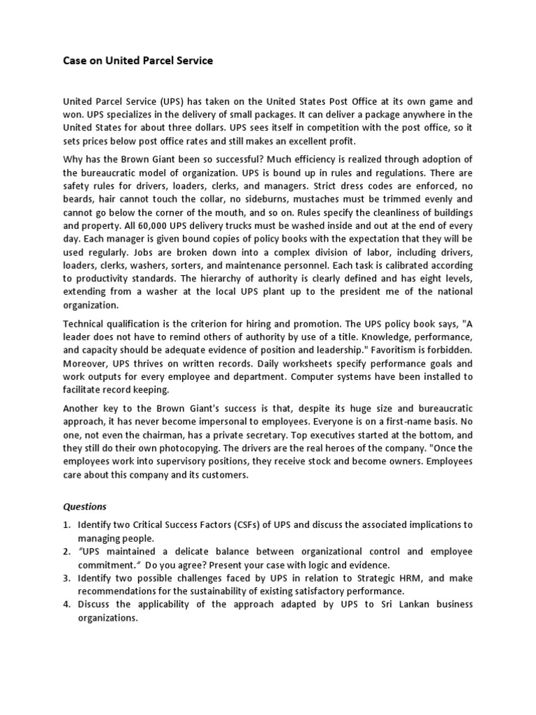 Case Shrm United Parcel Service Pdf United Parcel Service