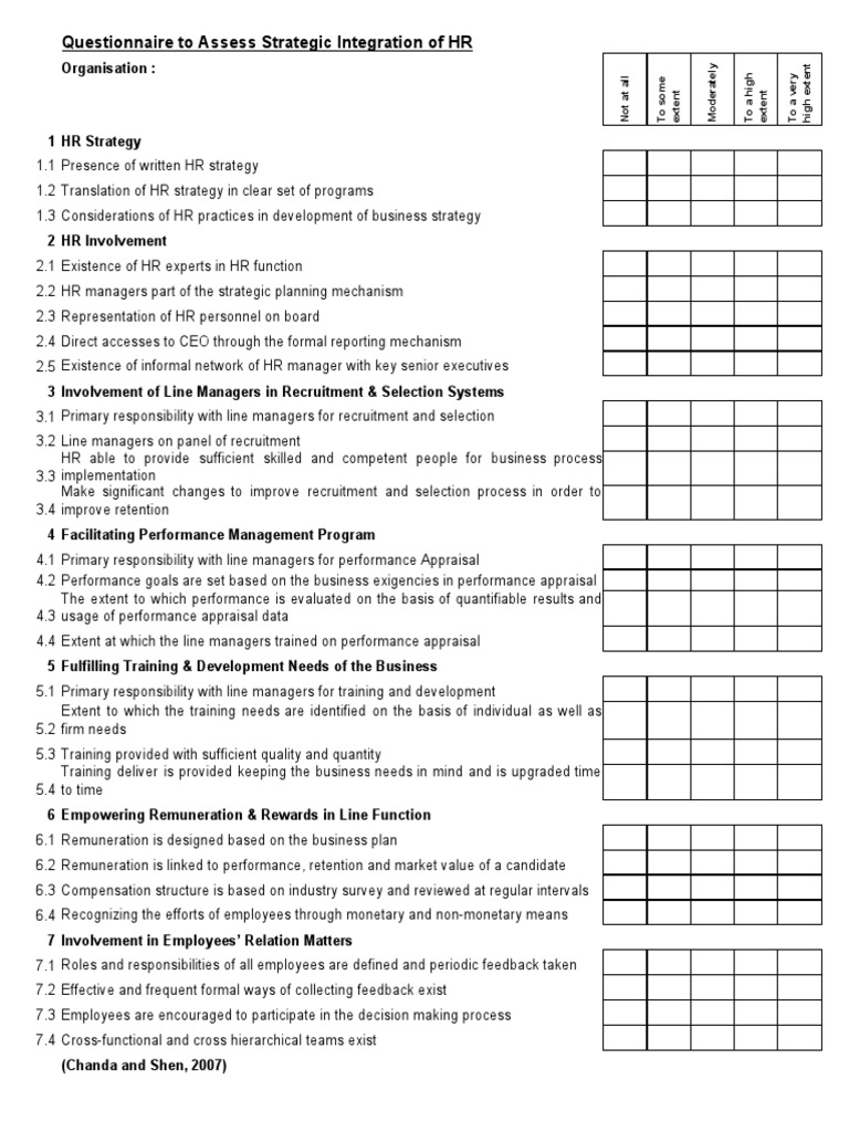 Strategic Integration Questionnaire | PDF | Performance Appraisal ...