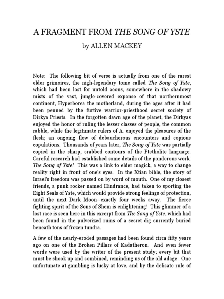 A Fragment From The Song of Yste by Allen Mackey | PDF
