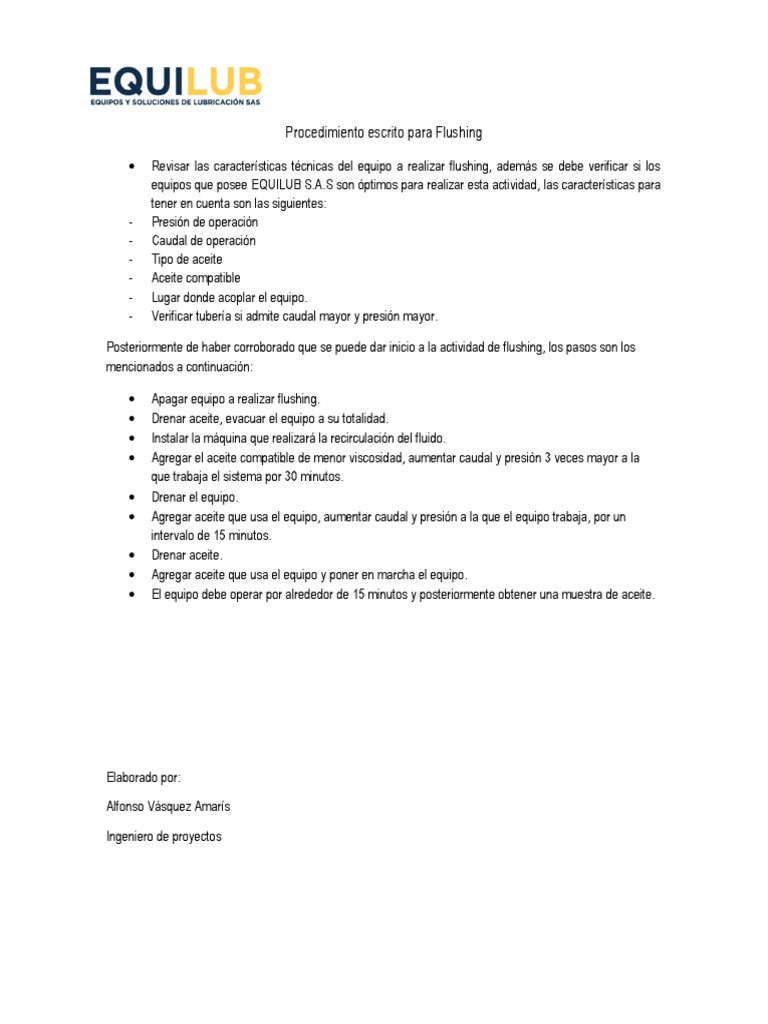 Procedimiento Escrito para Flushing | PDF