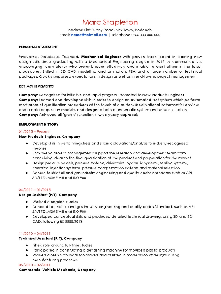 Monster CV Template Graduate - Mechanical - Engineering | PDF ...