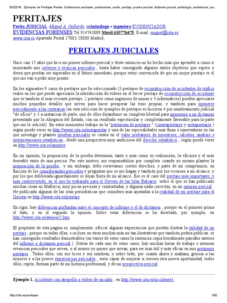Ejemplos de Peritajes Reales. Dictámenes Periciales, Peritaciones, Perito, Peritaje, Prueba ...